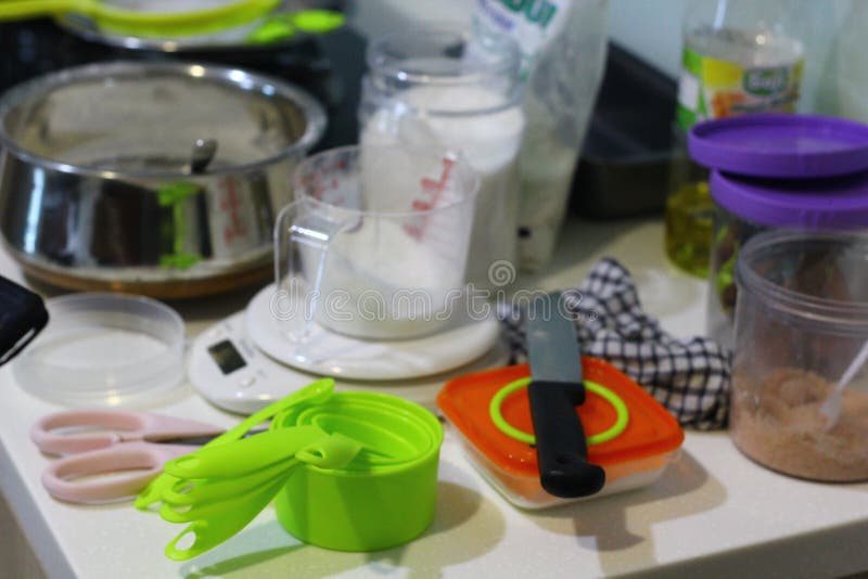 Item Preparations before Baking a Cake Stock Image - Image of flour ...