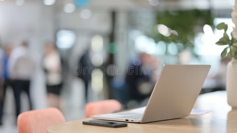 Shot of Laptop Open on Office Table Stock Image - Image of desk, white ...