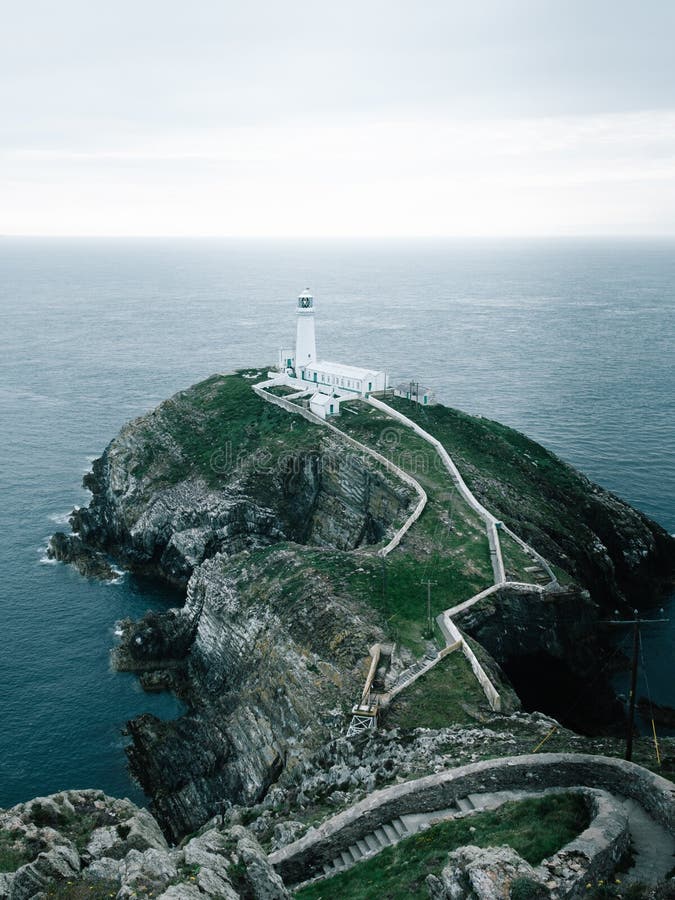 Shot of the Lighthouse on the Cliff in RSPB South Stack Cliff, Anglesey ...
