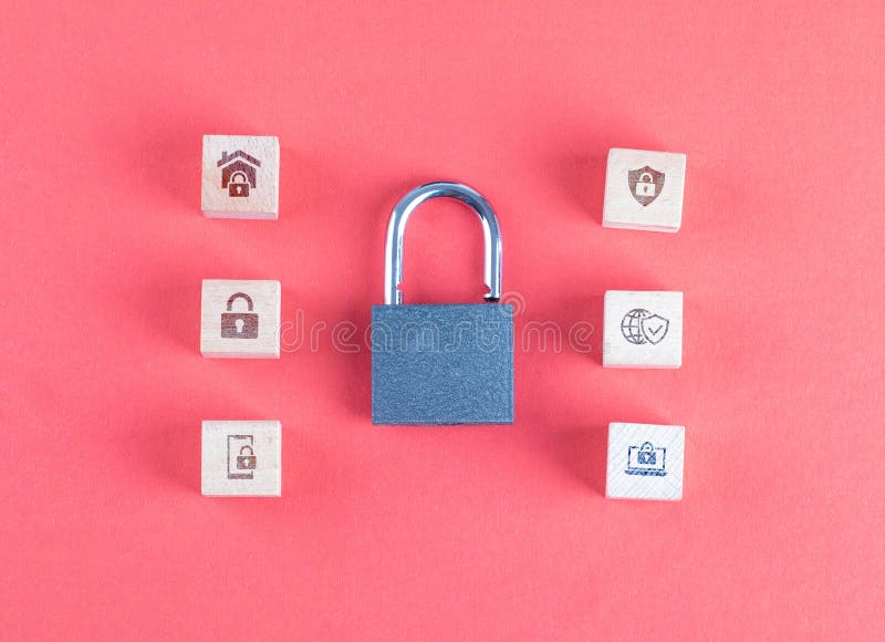 Shot of a Lock and Cubes with Access-related Icons Stock Image - Image ...