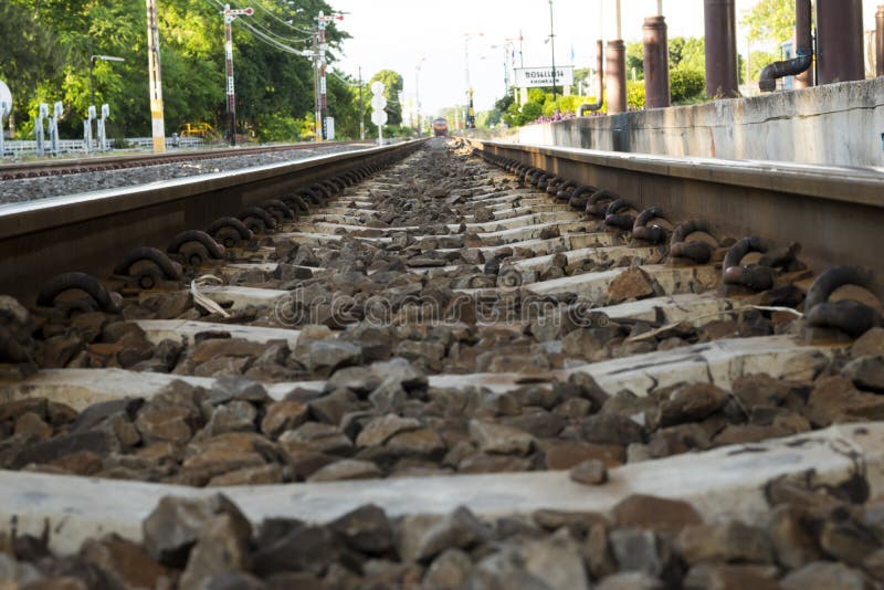 Shot Looking Down the Train Rail Stock Image - Image of station ...