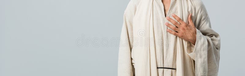 Shot of Man with Hand on Chest Isolated on Grey Stock Photo - Image of ...