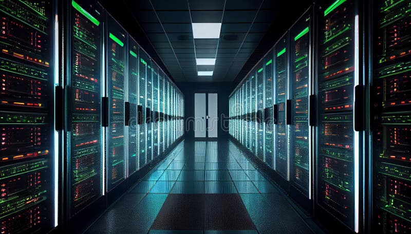 Shot of Modern Data Center with Multiple Rows of Fully Operational ...