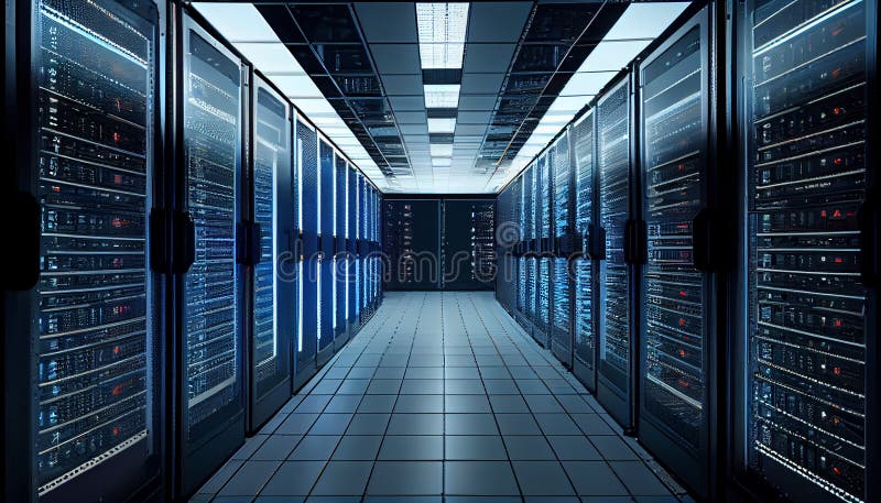 Shot of Modern Data Center with Multiple Rows of Fully Operational ...