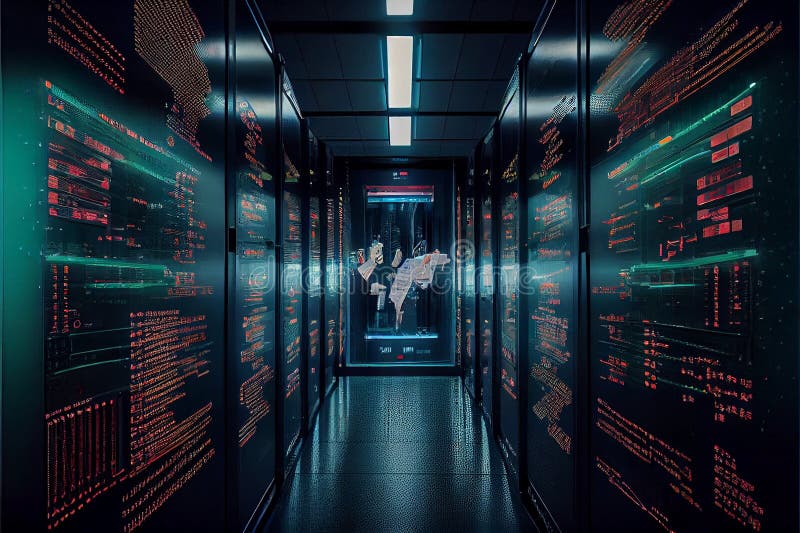 Shot of Modern Data Center with Multiple Rows of Fully Operational ...