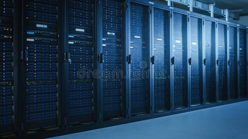 Shot of Modern Data Center with Multiple Rows of Fully Operational ...