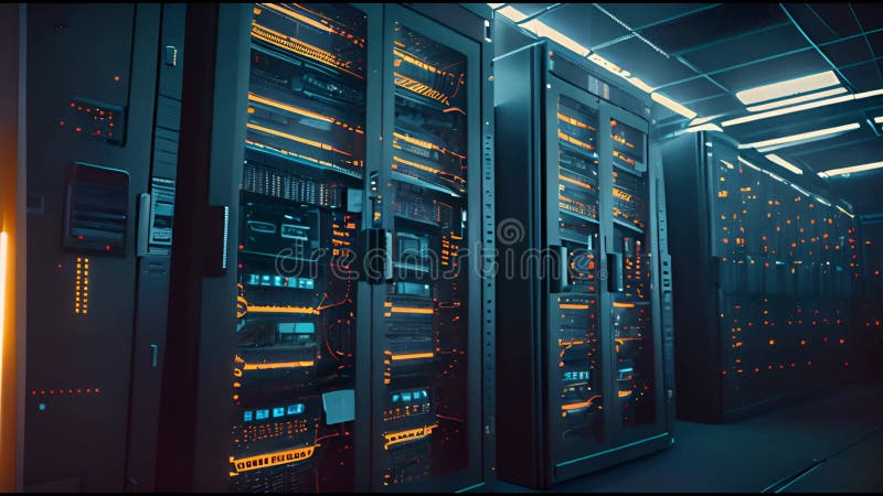 Shot of Modern Data Center with Multiple Rows of Fully Operational ...