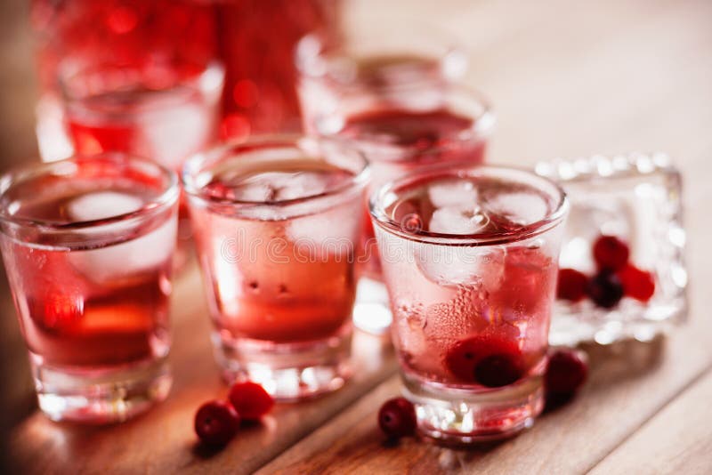 Shot with Natural Cranberry and Vodka Stock Photo - Image of wooden ...