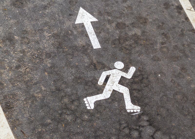 Shot of the Paint Marking on the Asphalt Indicating Roller Skating Path ...