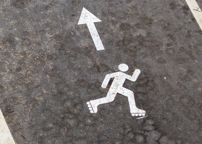 Shot of the Paint Marking on the Asphalt Indicating Roller Skating Path ...
