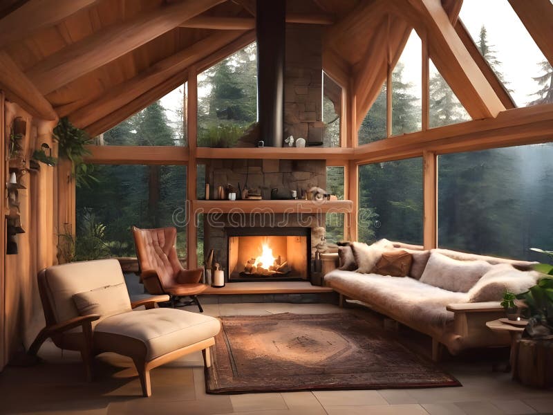 Shot for Panoramic Composition of Living Room and Fire Ai Generated ...