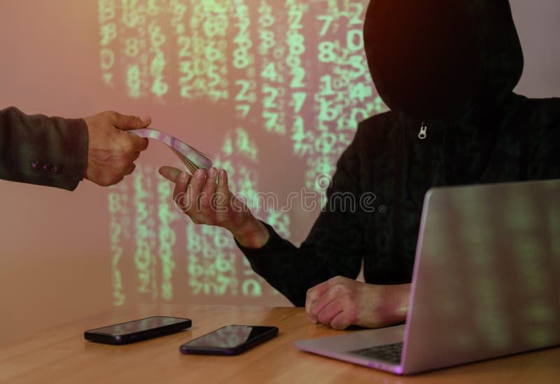 Shot of Person is Giving Money To Computer Hacker To Decrypt Files ...