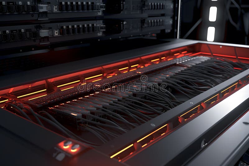 Shot Picture of Modern Dark Server Room with Neon. Neural Network AI ...