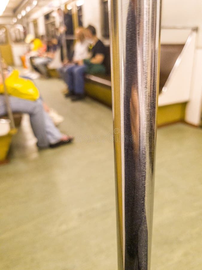 Shot of the Pole Inside of Metro Train. Concept Stock Photo - Image of ...