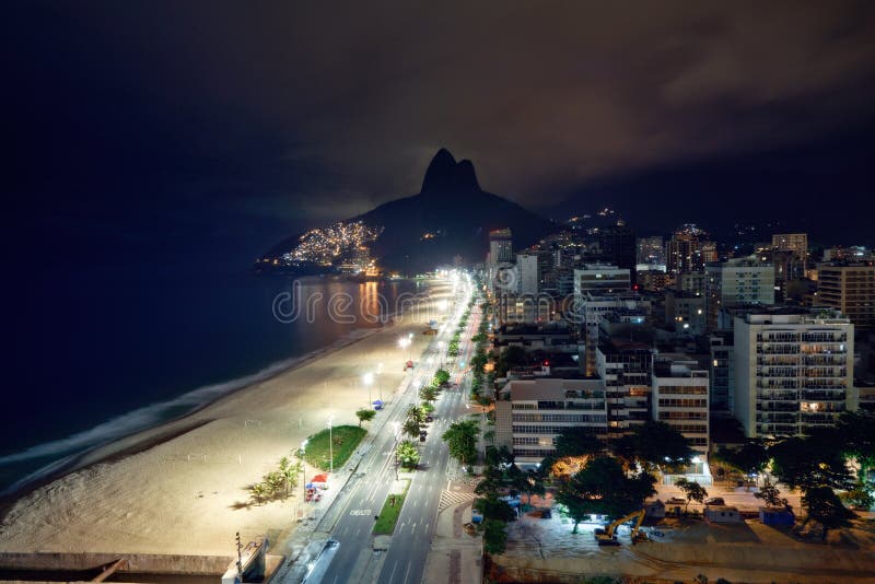 Evening Paradise. Shot of a Rio Beach at Night. Stock Image - Image of ...