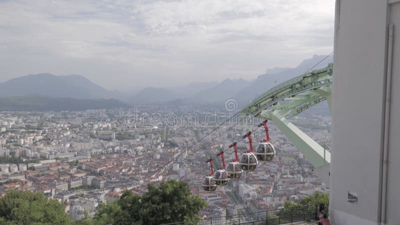 Shot of a Ropeway with the City in the Background. Stock Footage ...