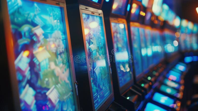 A Shot of a Row of Computer Screens Each Showcasing a Different Game ...