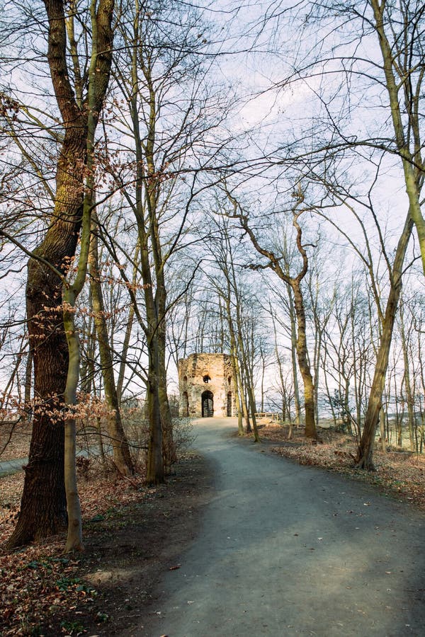 The Ruins of an Ancient Stone Tower Lit by the Setting Sun, Standing in ...