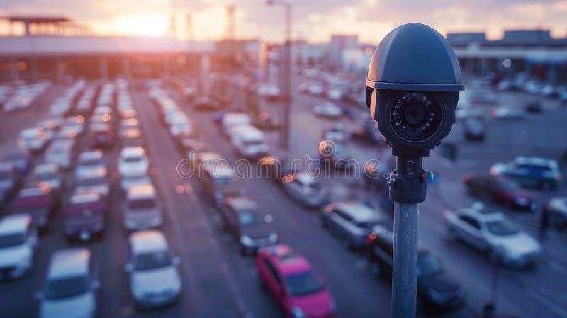 A Shot of a Security Camera Perched on a Tall Pole Overlooking a Vast ...