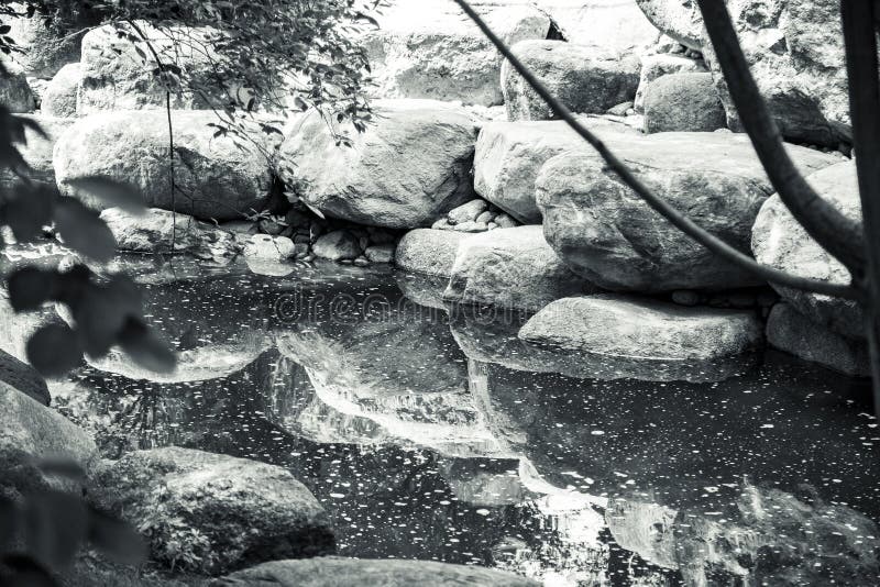 Shot of a Silent Creek with Big Rocks Stock Photo - Image of water ...
