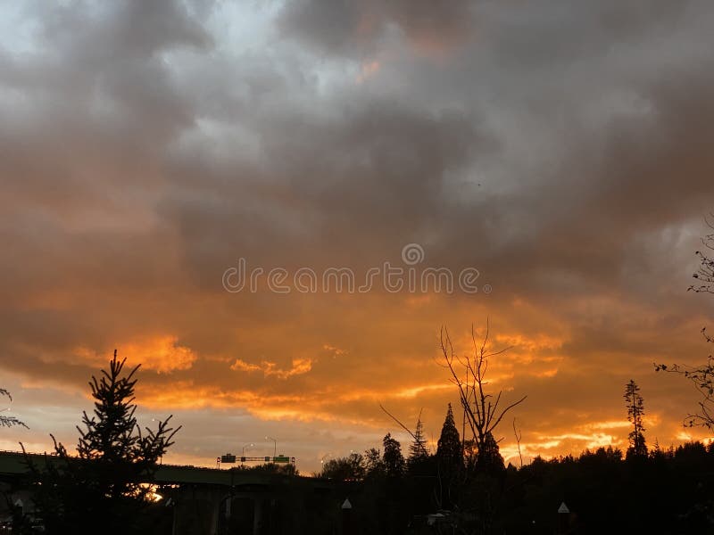 Dramatic Sky on Fire at Night Stock Image - Image of reflection ...