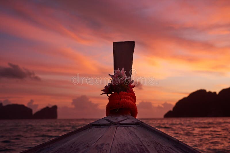 Sunset Sailing. Shot of the Stern of a Boat at Sunset. Stock Photo ...