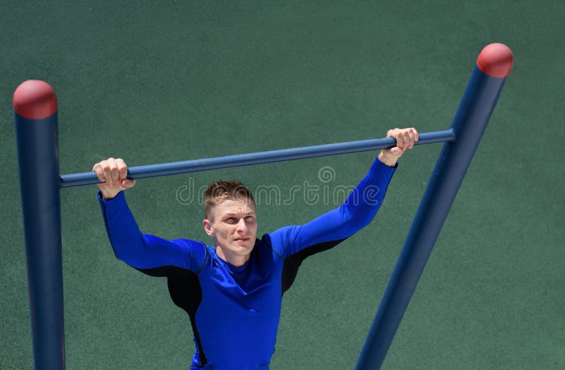 Shot of Strong Athlete Man Doing Pull-up on Stock Image - Image of ...