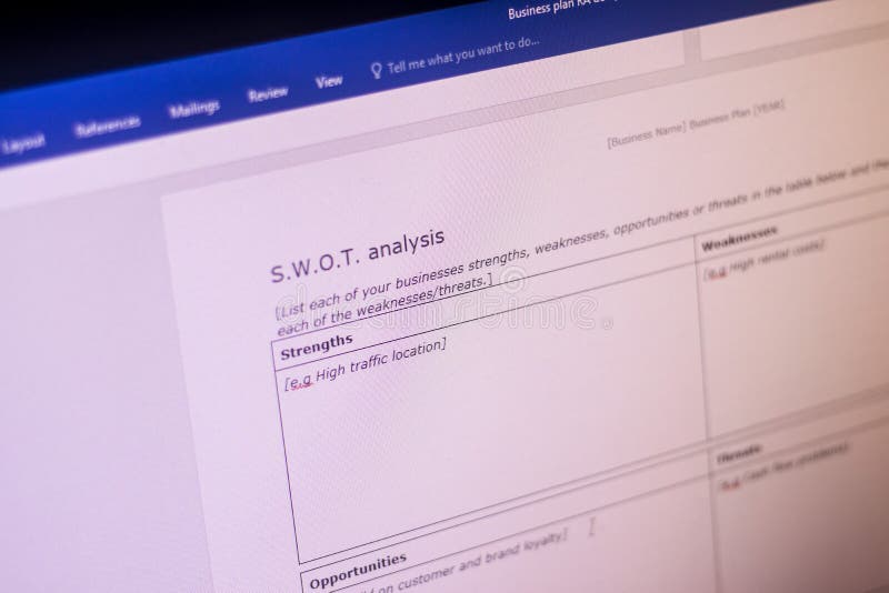 Shot of a SWOT Analysis Table on Computer Screen. Business Planning ...