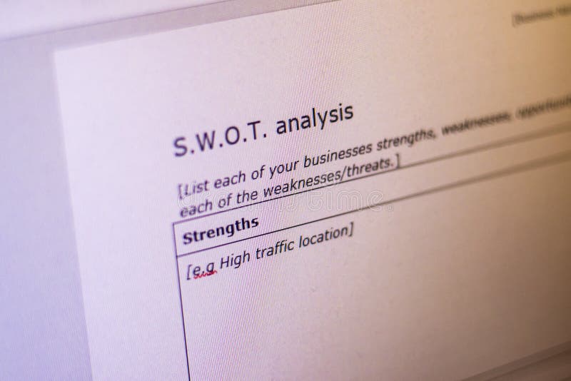 Shot of a SWOT Analysis Table on Computer Screen. Business Planning ...
