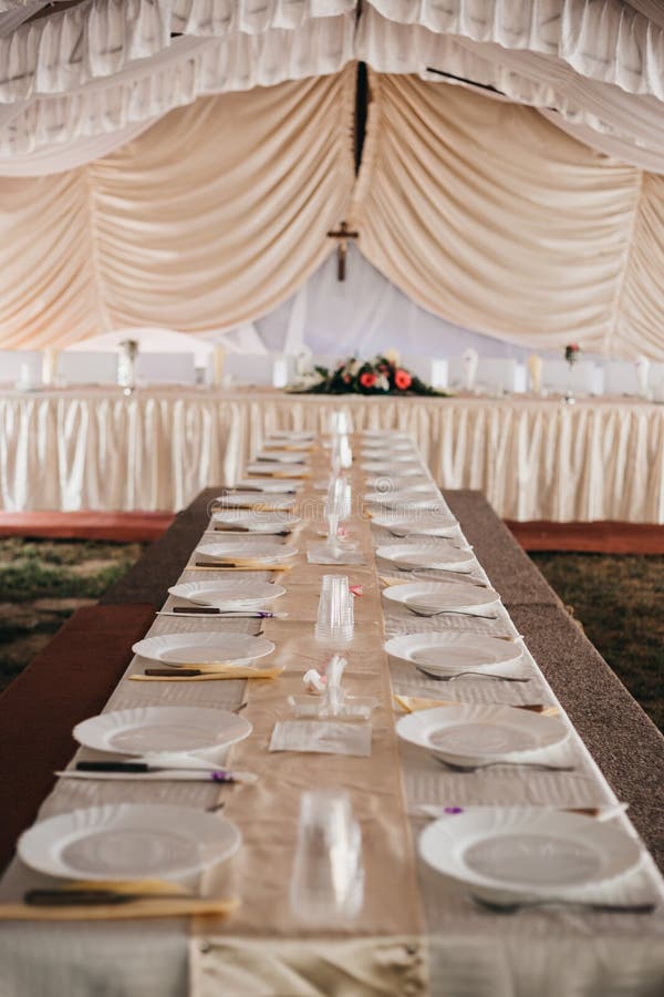 Shot of Table Setting at a Wedding Venue Stock Image - Image of party ...