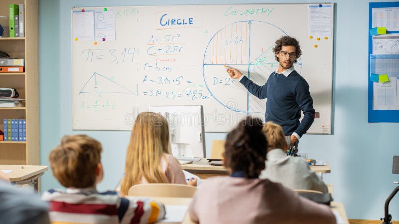 Shot of Teacher Explaining Lesson To Classroom Full of Diverse Bright ...
