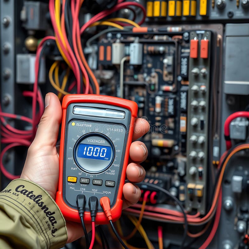 A Shot of a Technician Holding a Multimeter with Its Screen Showing ...