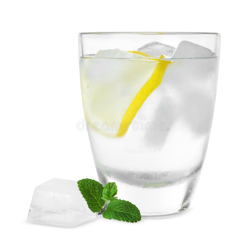 Shot of Vodka with Lemon, Ice and Mint on White Background Stock Image ...
