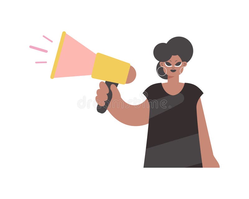 Shot in Voice. Excited Woman with Enhancer. Pulled Back on White. Stock ...