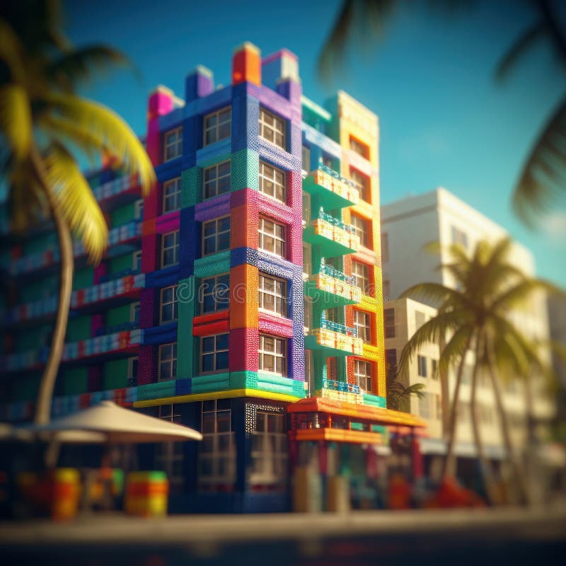 Shot of Voxel Pixel Square Style Miami South Generative AI Stock ...
