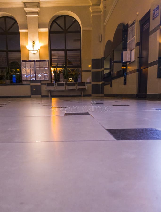 Shot of the Waiting Hall of the Train Station at Night. Travel ...