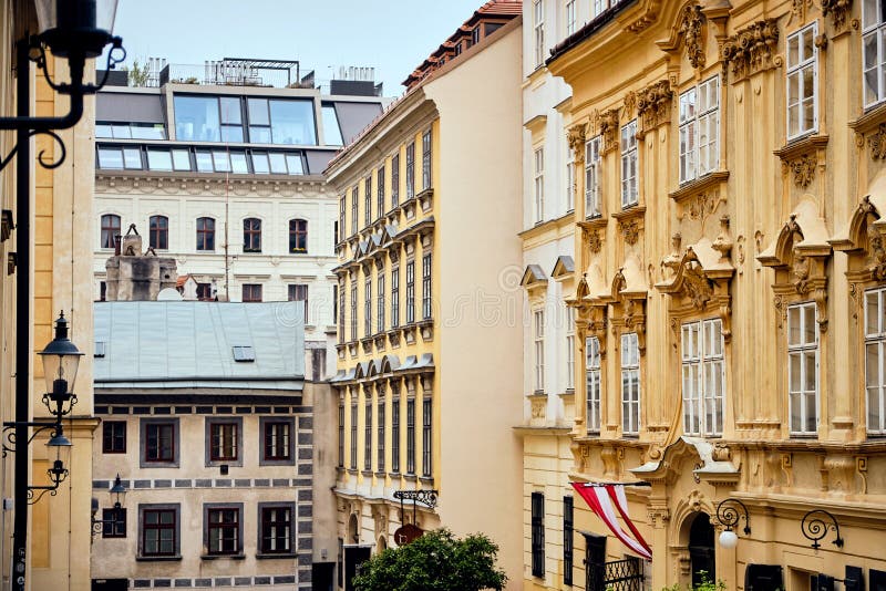 Shot of the White and Yellow Building Walls in Vienna, Austria Stock ...