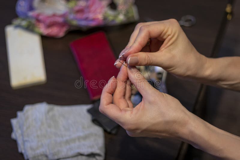 Shot of the Woman with Beautiful Hands Stitching. Craft Stock Photo ...