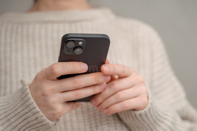 Shot of Woman Looking at Phone. Woman Using Technology Stock Image ...