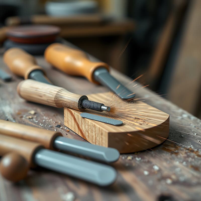 A Shot of a Workbench with Several Rasps and Files in Use Creating a ...