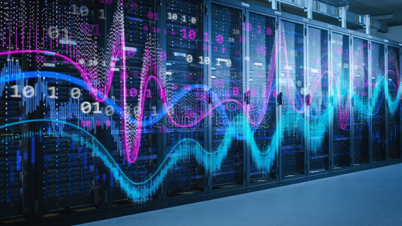 Shot of Working Data Center Full of Rack Servers and Supercomputers ...