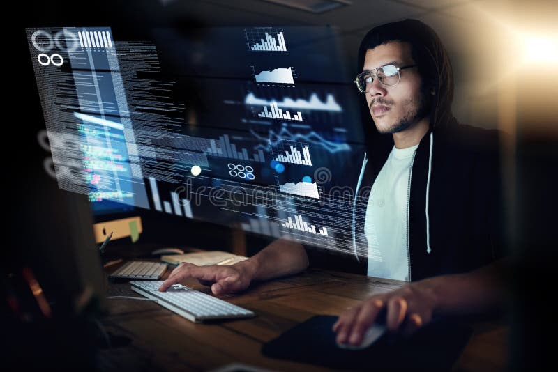 Pulling the Strings through Programming. Shot of a Young Hacker ...