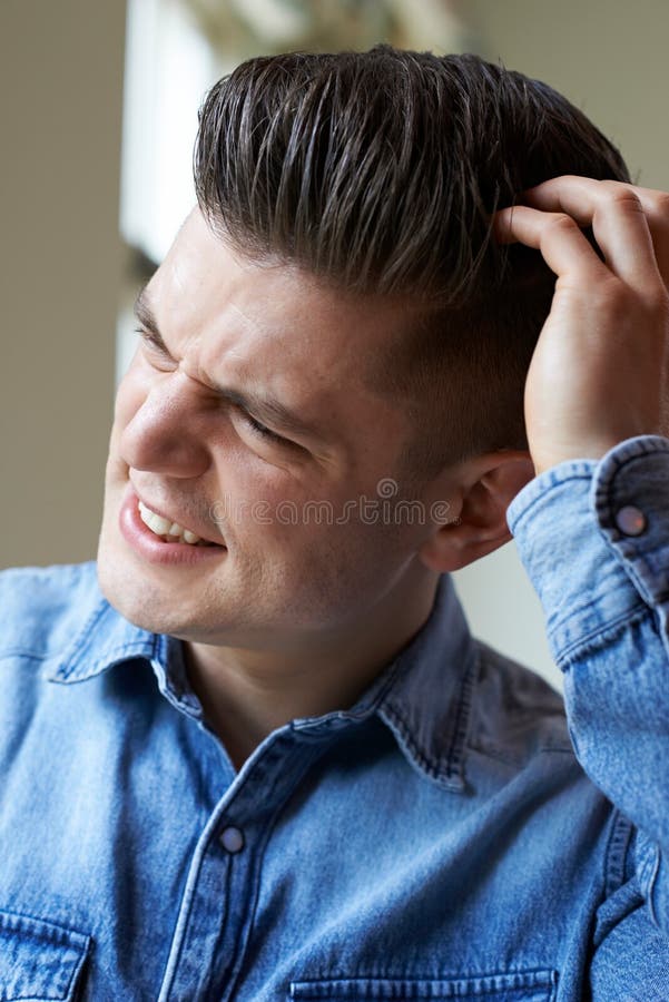 Shot of Young Man Itching Scalp Stock Photo - Image of allergy, scalp ...