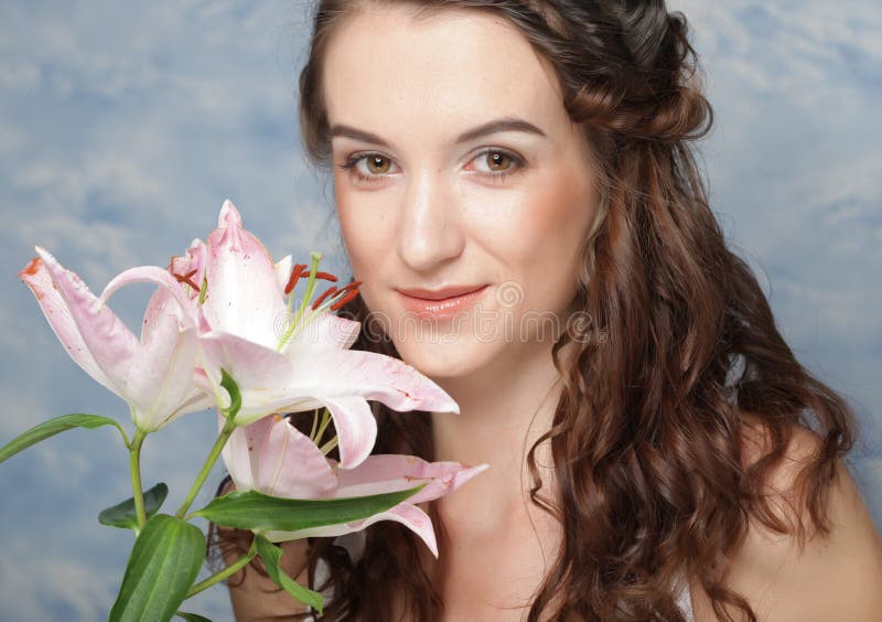 Shot of a Young Woman with a Lily Flowers Stock Image - Image of ...