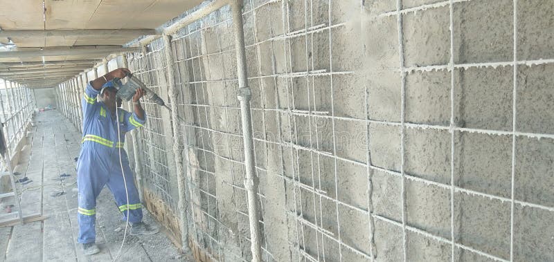 Shotcrete Guniting works stock image. Image of mesh - 167020837