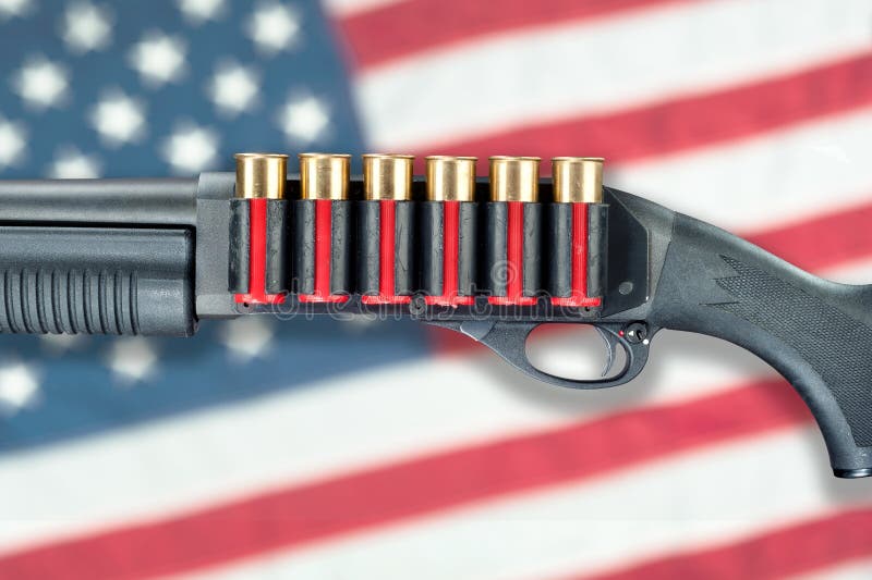 Gun shooting out a flag stock photo. Image of trigger - 18986420