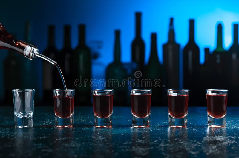 Shots of Strong Alcohol in the Bar Stock Image - Image of glass ...