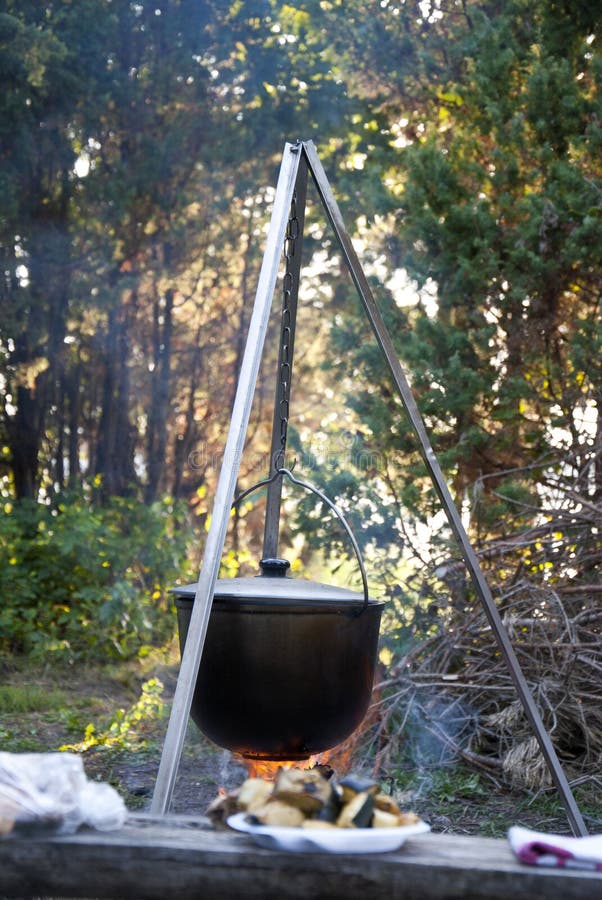 Kettle Over Campfire (cauldron) Stock Image - Image of bonfire, green ...