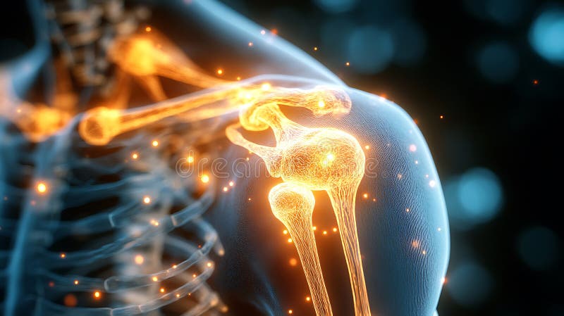 Shoulder Joint Anatomy Rendered with Glowing Effect Detailing Humerus ...