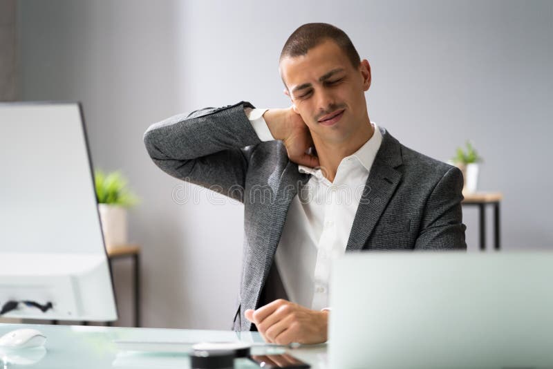 Shoulder Pain in Computer Chair Stock Photo - Image of computer, latino ...